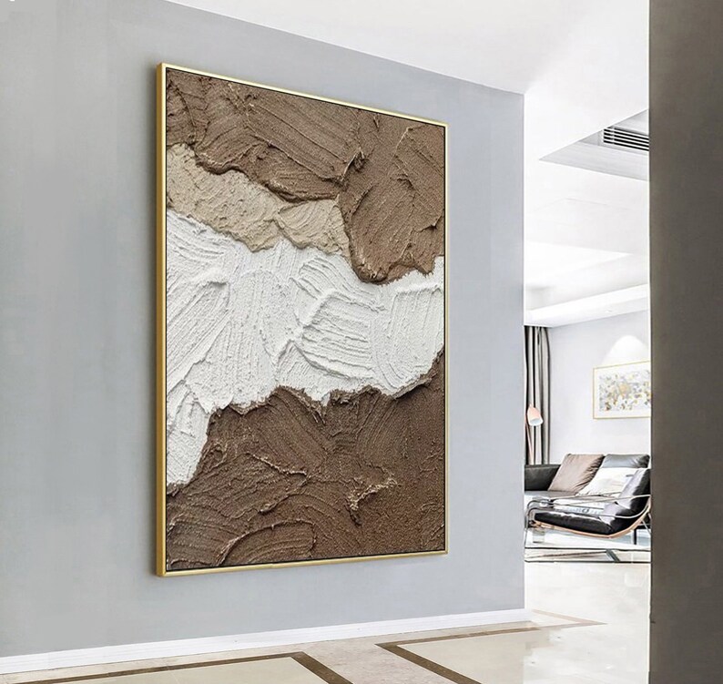 Neutral Textured Painting Original Brown Abstract Painting White 3d ...