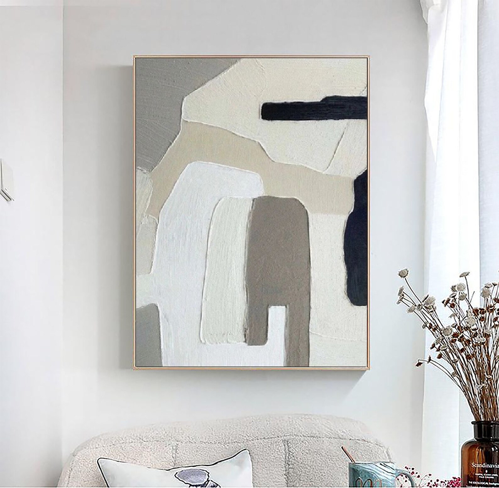Beige and White Minimalist Abstract Painting on Canvas,wabi Sabi Wall ...