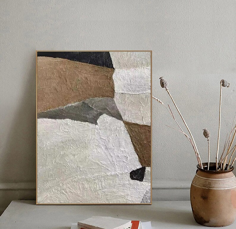 Boho Textured Wall Art Original White Brown Abstract Painting on Canvas ...