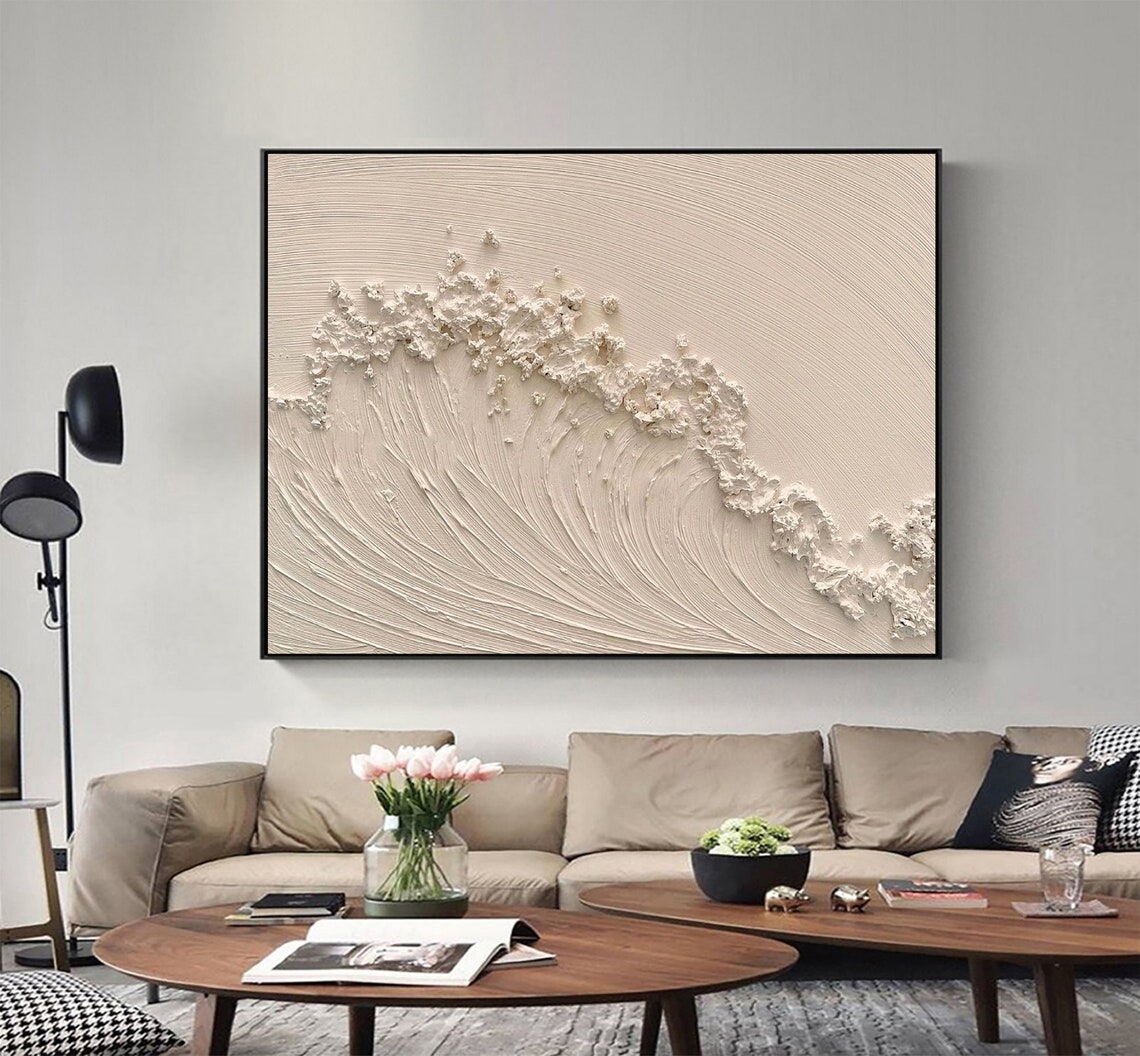 Beige 3d Textured Wall Art,beige Ocean Wave Abstract Painting,textured ...