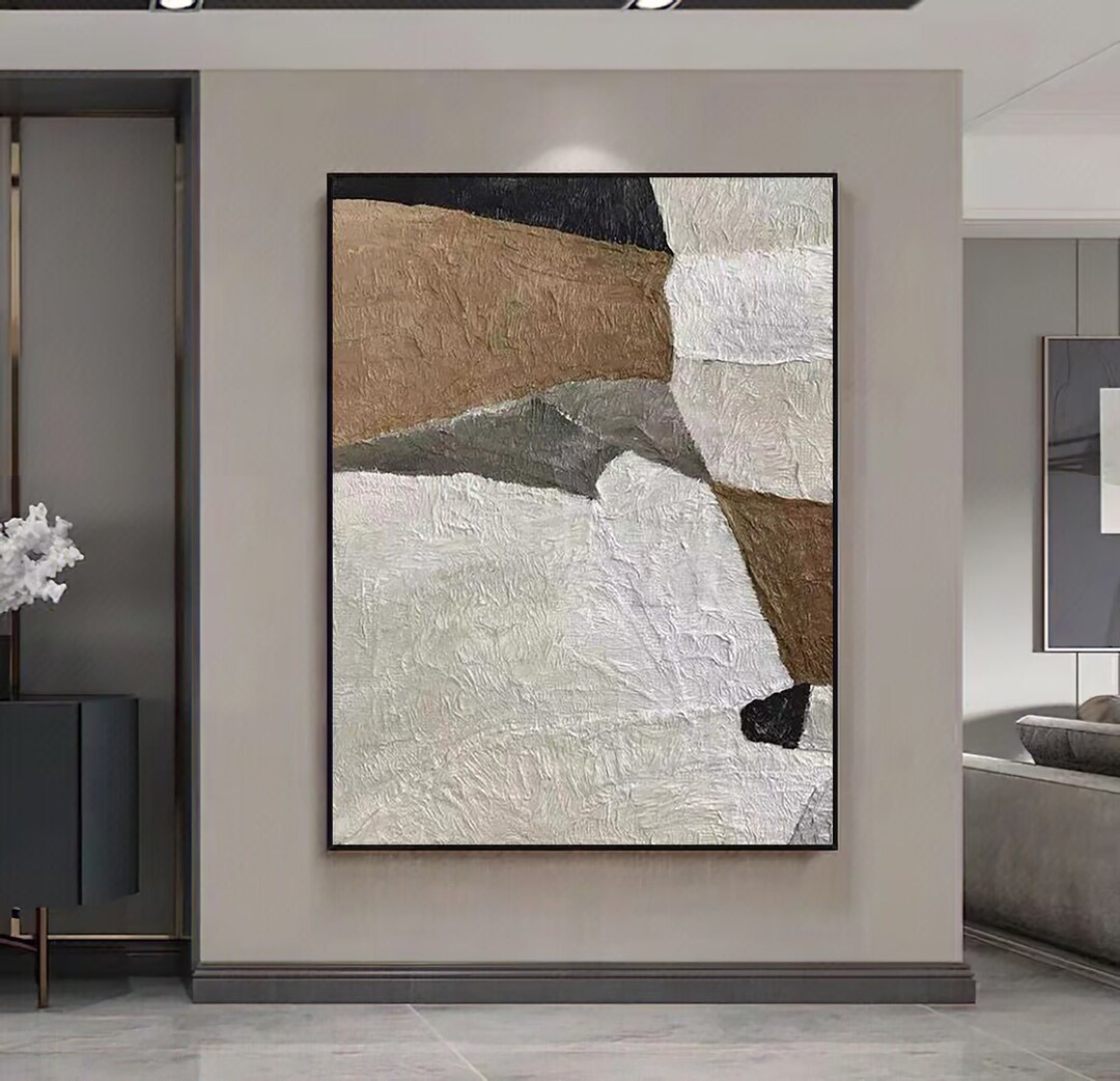 Boho Textured Wall Art Original White Brown Abstract Painting on Canvas ...