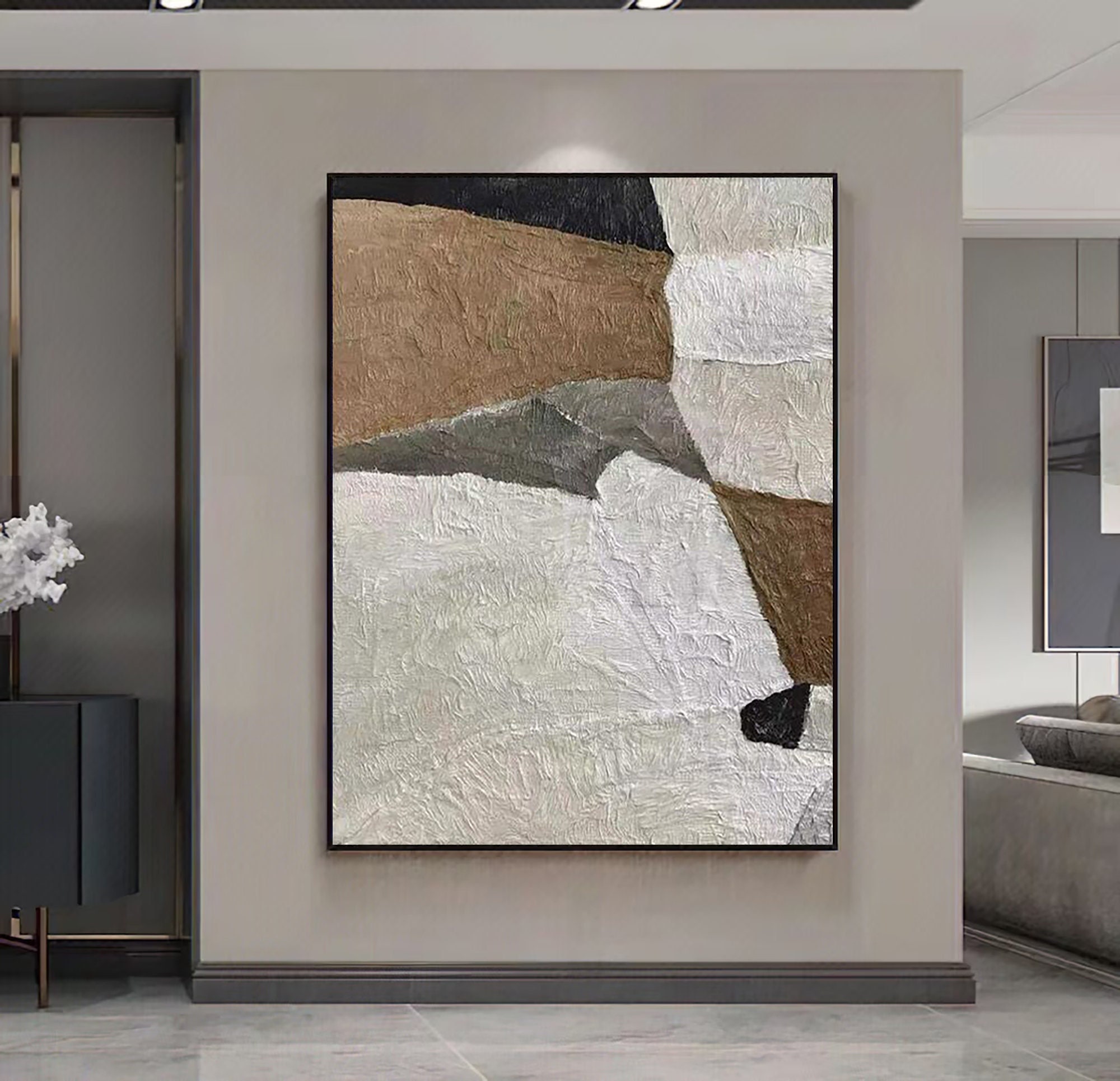 Boho Textured Wall Art Original White Brown Abstract Painting on Canvas ...