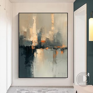 Large Original Neutral City Abstract Painting, Vintage Textured Canvas ...