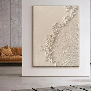 Original Beige Ocean Wave Painting on Canvas,beige 3d Textured Wall Art ...