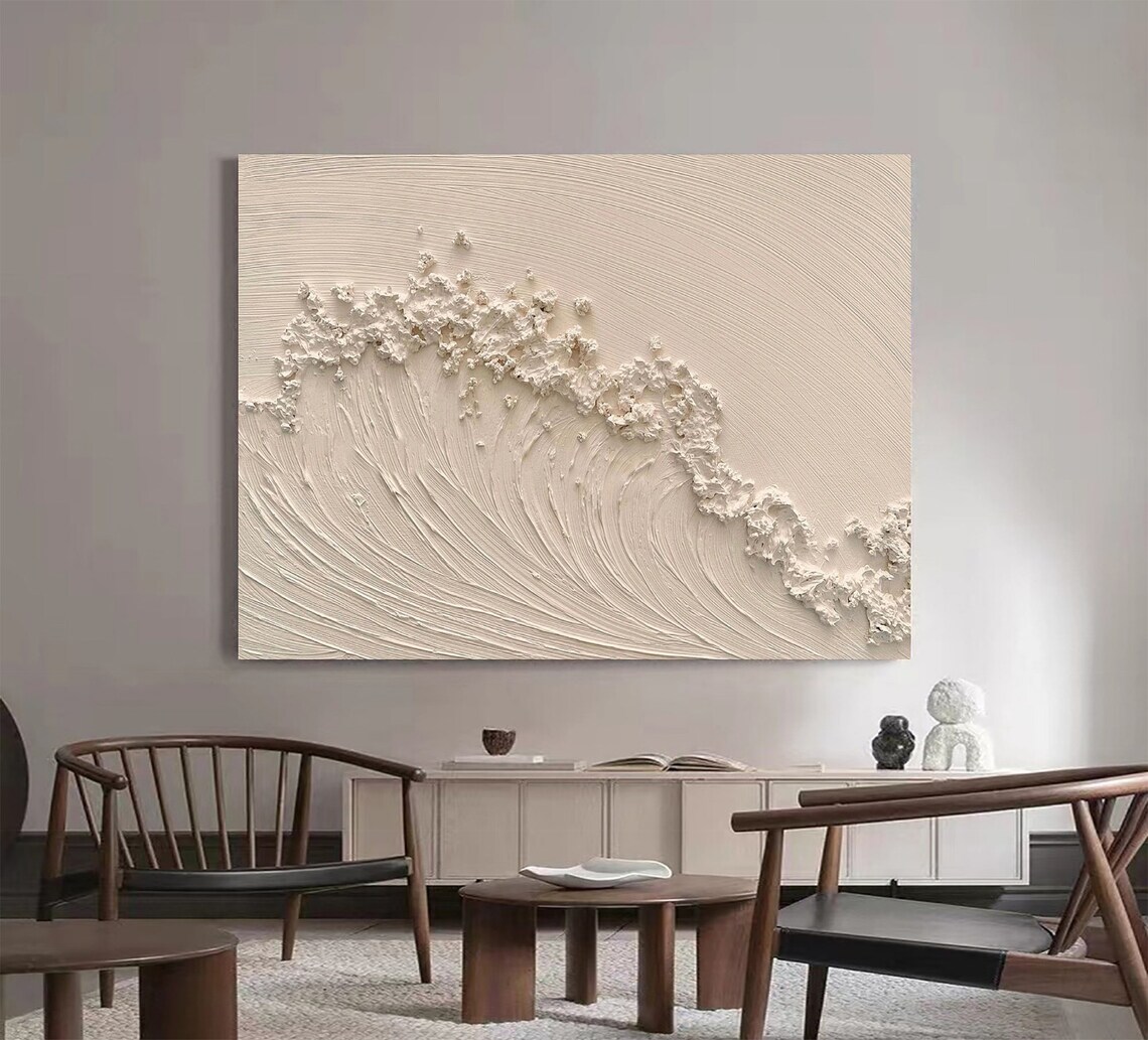 Beige 3d Textured Wall Art,beige Ocean Wave Abstract Painting,textured ...
