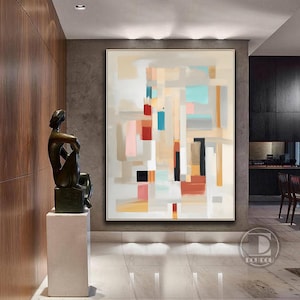 Neutral Color Abstract Painting Large Modern Palette Knife Texture Colorful Abstract Wall Art ...
