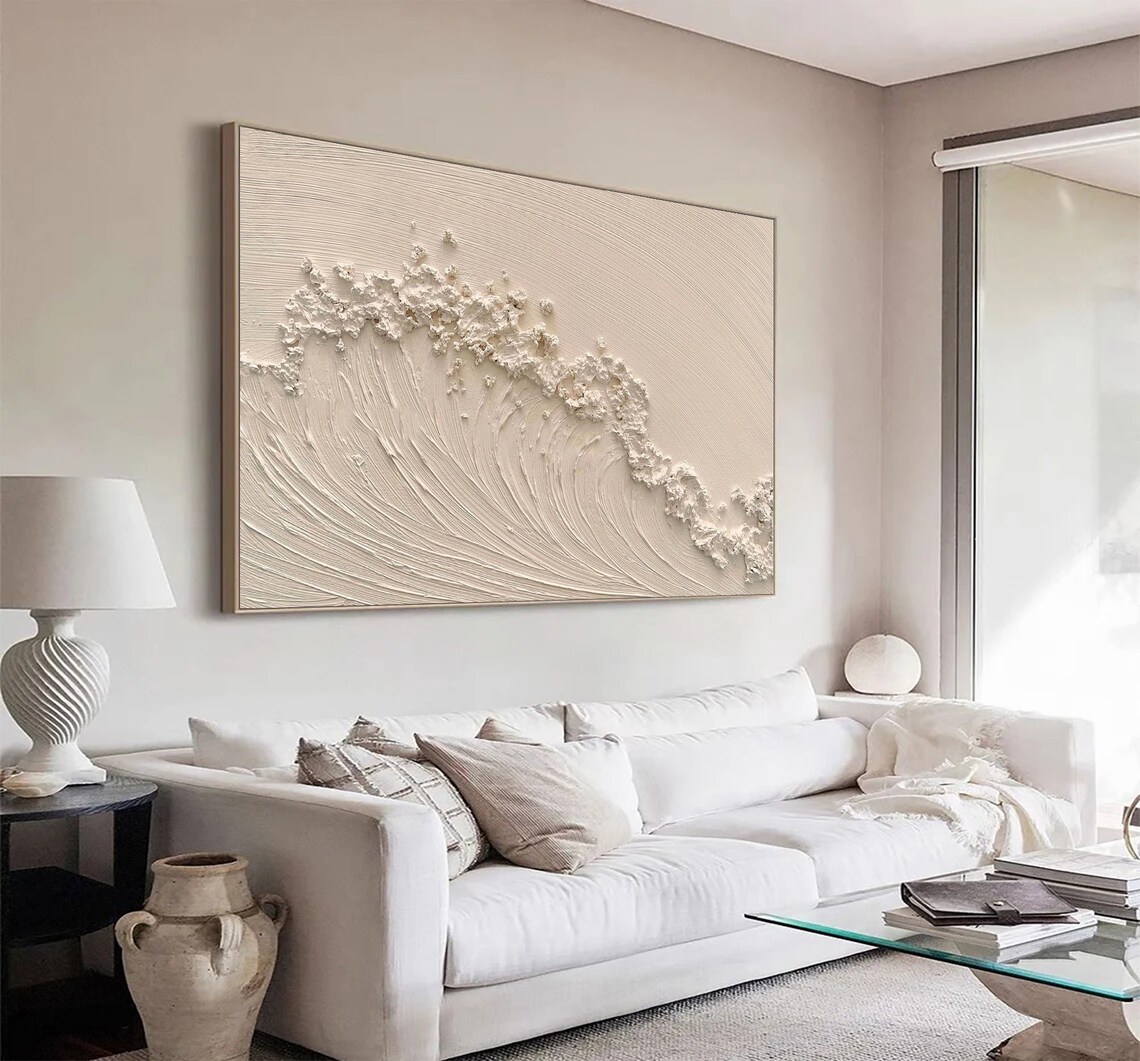 Beige 3d Textured Wall Art,beige Ocean Wave Abstract Painting,textured ...