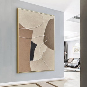 Beige and Brown Abstract Painting on Canvas Wabi Sabi Wall Art Textured ...