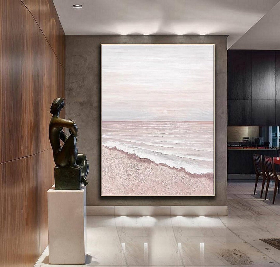 Acrylic Beach Scene Painting on Canvas Framed Beach Sunset Painting ...