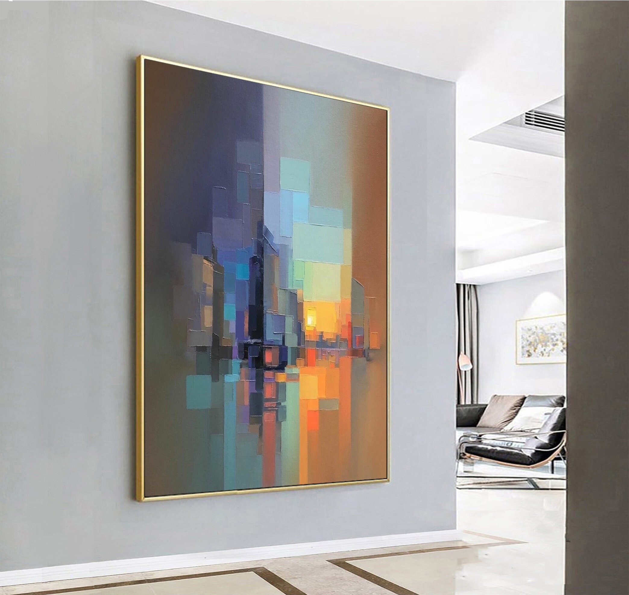 Large Color Abstract Painting Original Modern Color Wall Art Framed ...