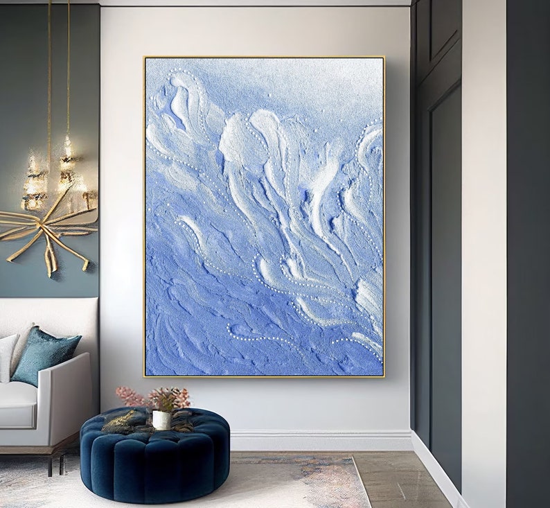 Original Blue Abstract Painting,blue Textured Painting,blue Painting,3d ...
