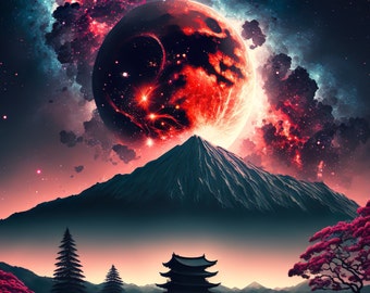 Japanese Landscape Galaxy #2 - AI Generated, Digital Art Print, Digital ...
