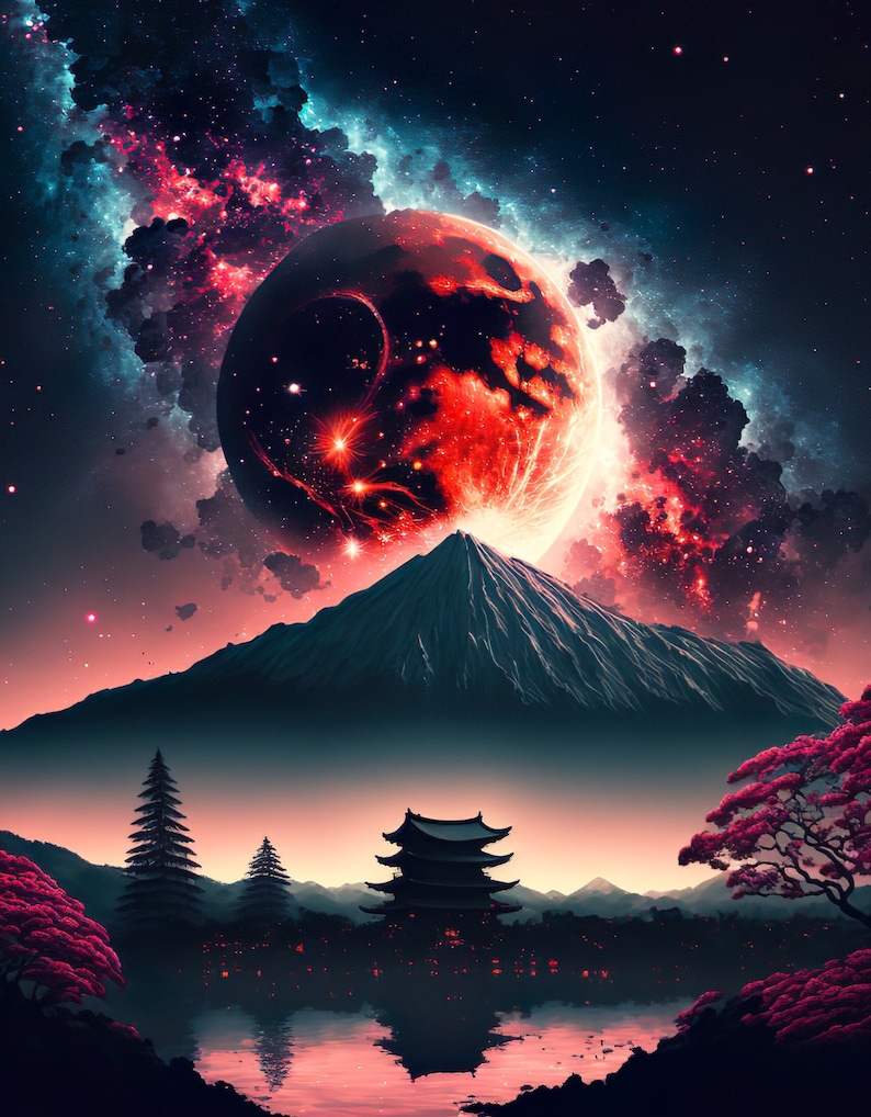 Japanese Landscape Galaxy #1 - AI Generated, Digital Art Print ...