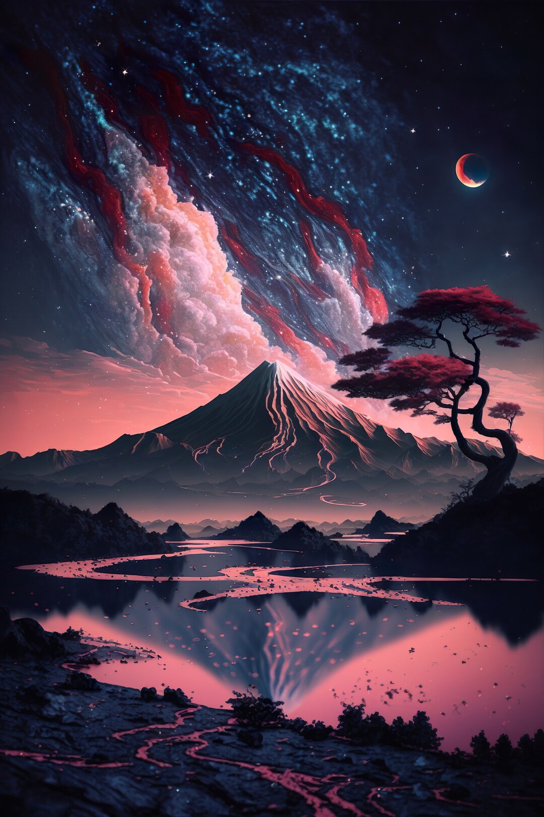 Japanese Landscape Galaxy #2 - AI Generated, Digital Art Print, Digital ...