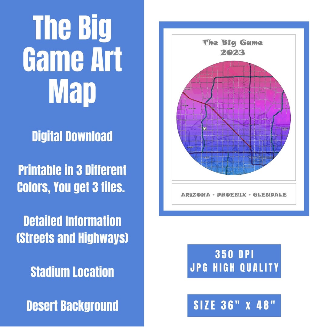 The Big Game Map Art 2023, Sunset, and Combination Colors, Size 36" X ...