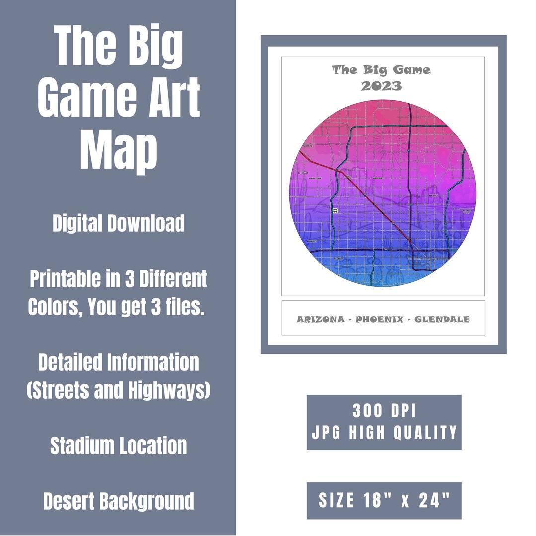 The Big Game Map Art 2023, Sunset, and Combination Colors, Size 18" X ...
