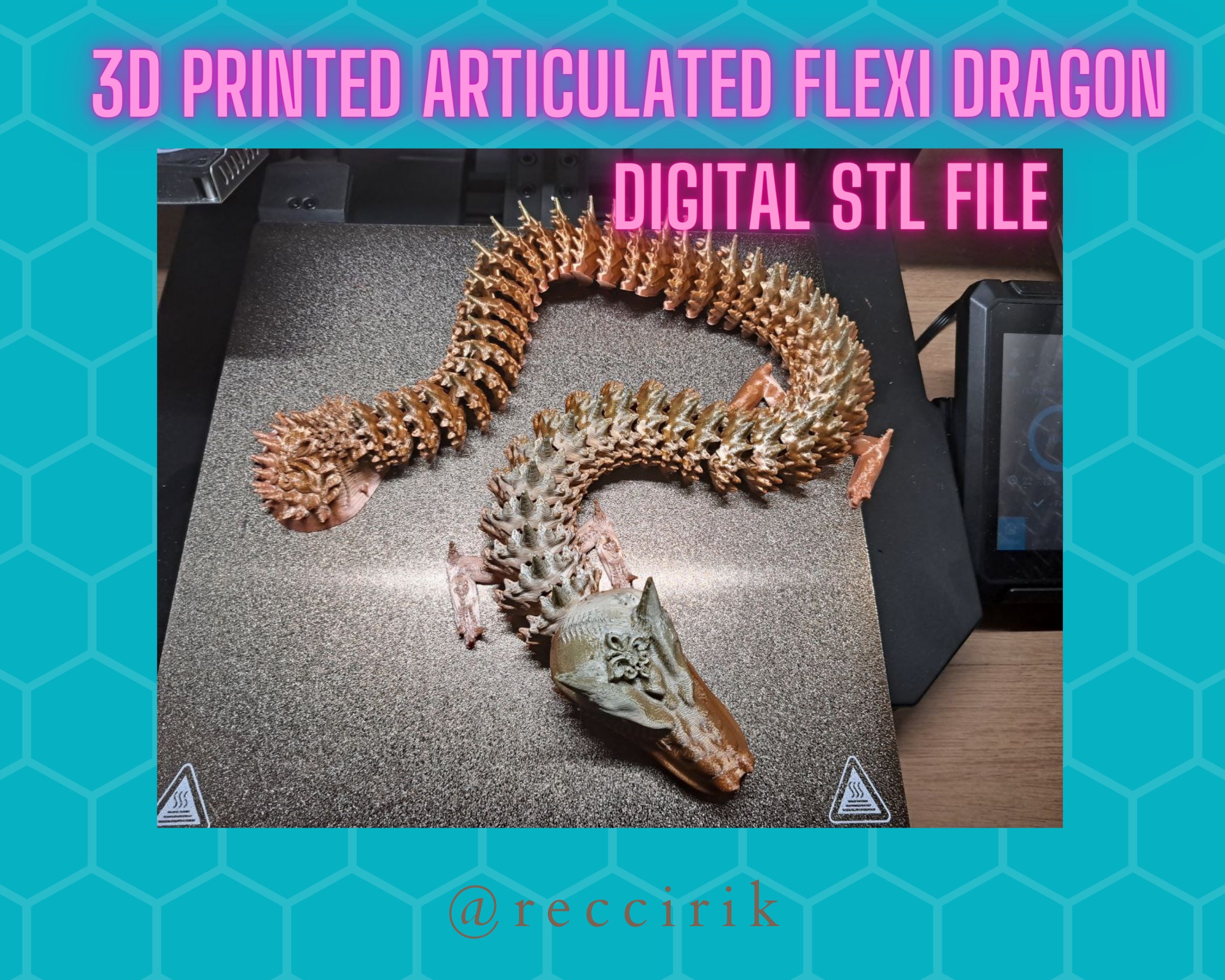 Articulated Dragon | 3d Printable Big Flexi Dragon | 21.3 Inch / 54 Cm ...