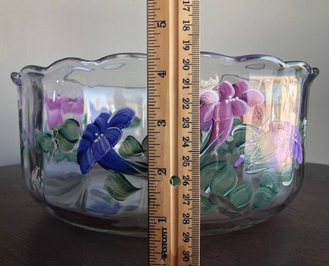 Beautiful Hand Painted Floral Glass Bowl for Salads, Layered Cakes ...