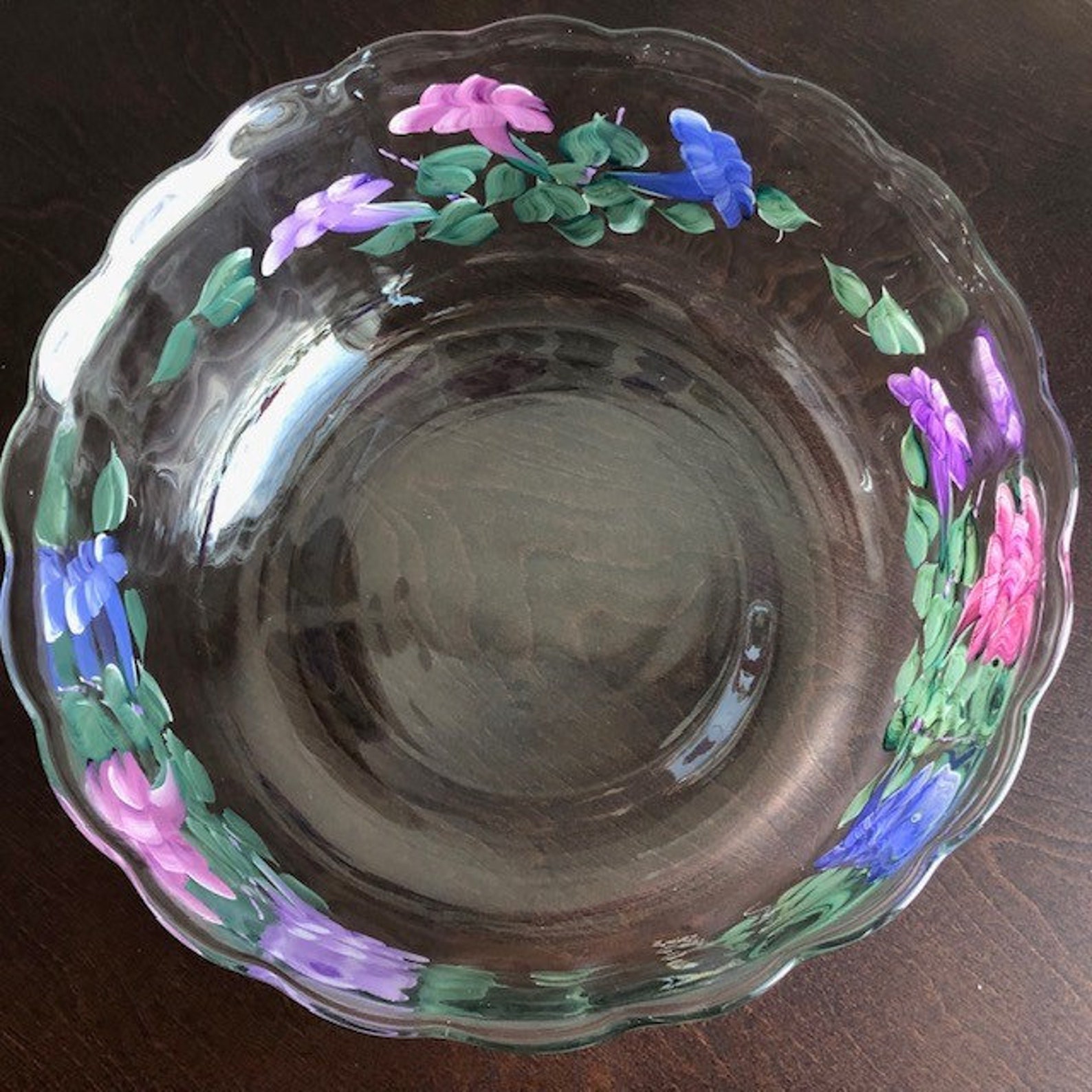 Beautiful Hand Painted Floral Glass Bowl for Salads, Layered Cakes ...