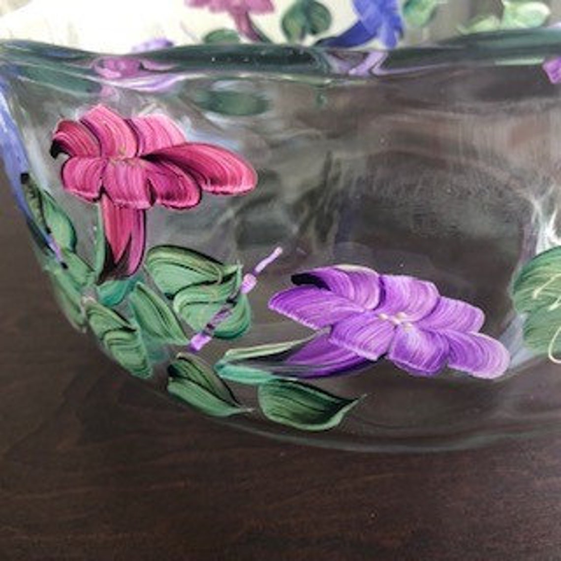 Beautiful Hand Painted Floral Glass Bowl for Salads, Layered Cakes ...