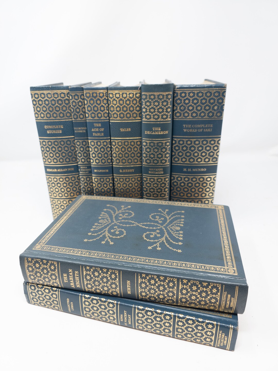 Gilded Blue and Gold Vintage Book Bundle set of 8 Book Shelf Decor ...