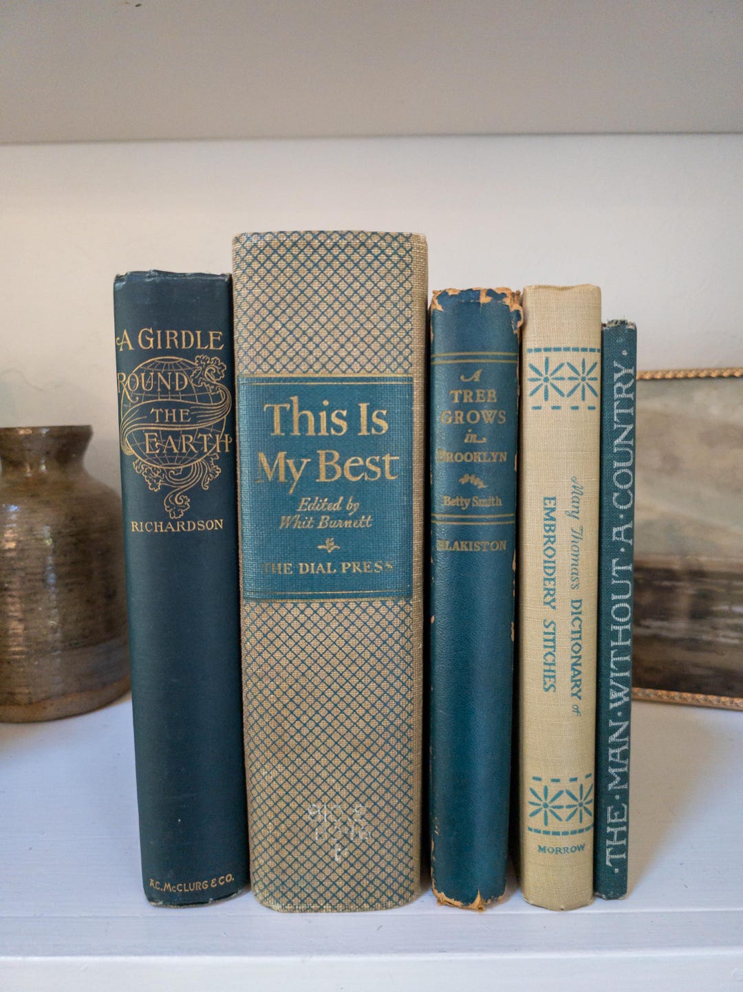 Turquoise Vintage Book Bundle set of 5 Book Shelf Decor, Green Books ...