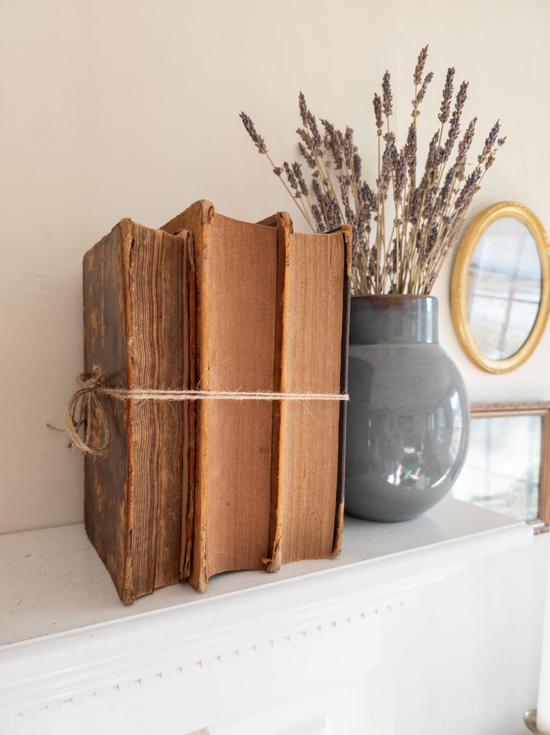 Worn Brown Leather Hardcover Books set of 3 Antique Leather Books ...