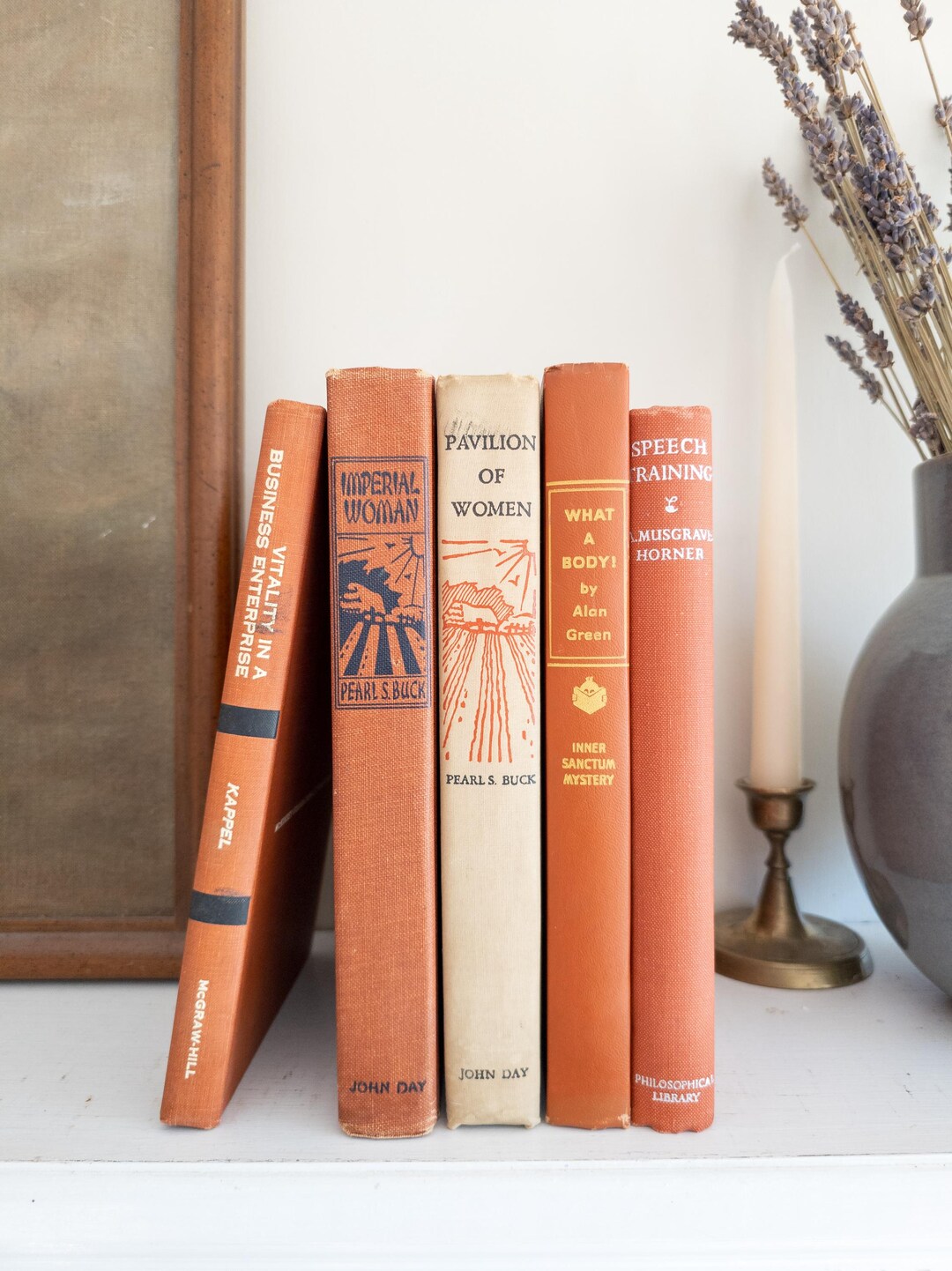 Orange Faded Vintage Book Bundle set of 5 Actual Books, Decorative ...