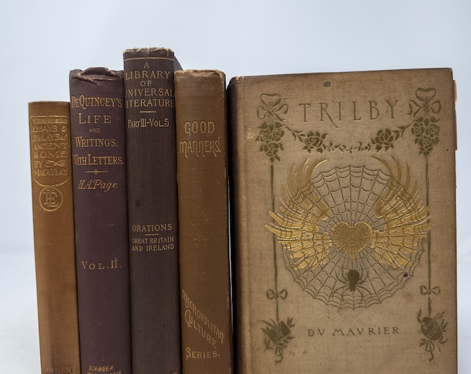Antique Brown Hardcover Books set of 5 Vintage Hardcover Books, Vintage ...