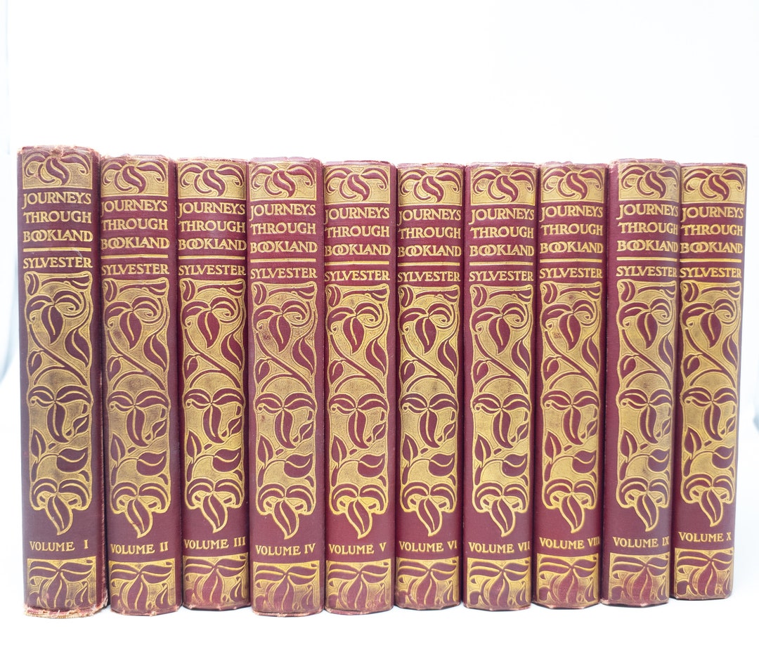 Antique Red and Gold Books From 1909 set of 10 Journey's Through ...