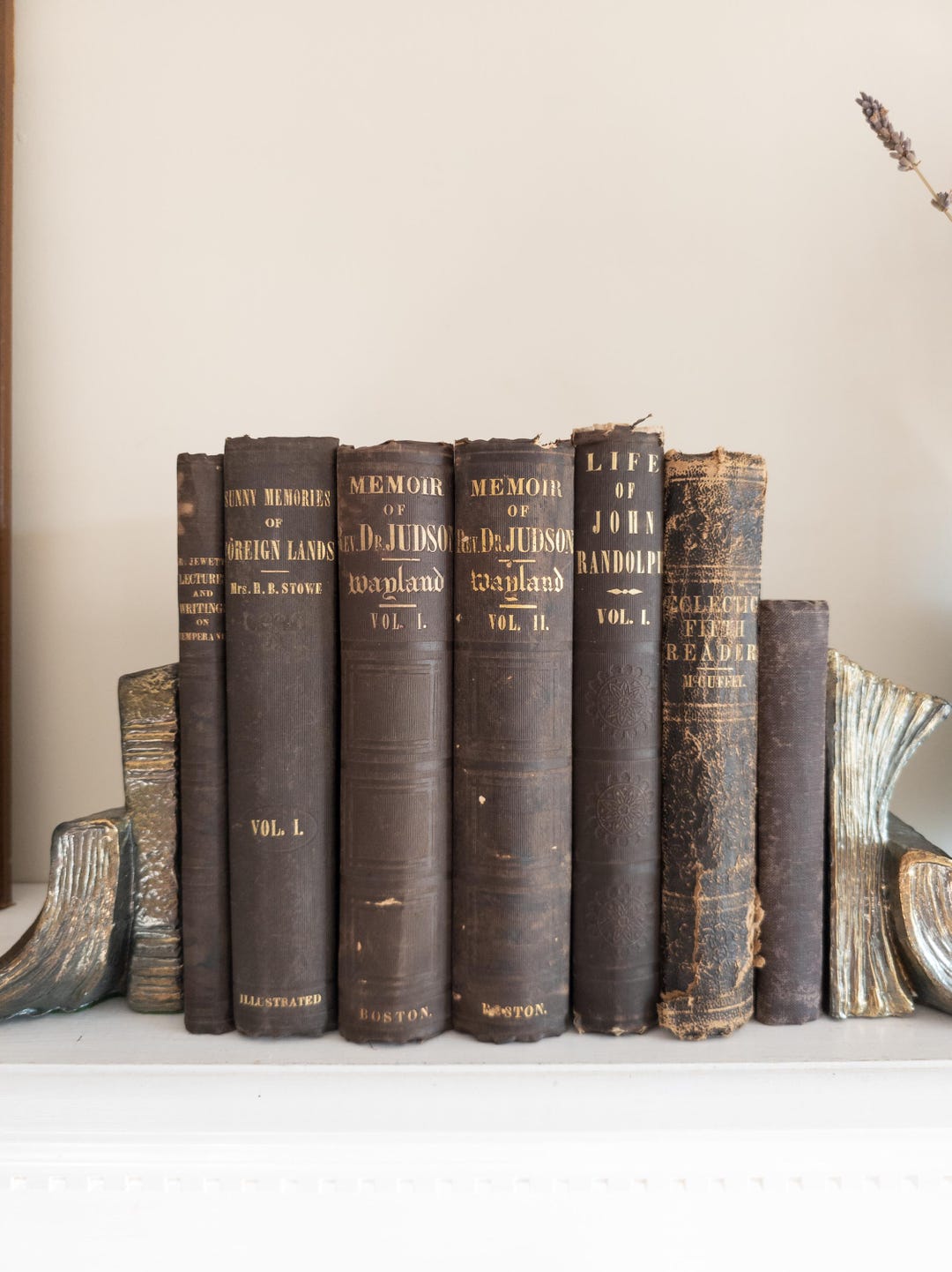Antique Faded Brown Hardcover Books set of 7 Vintage Hardcover Books ...