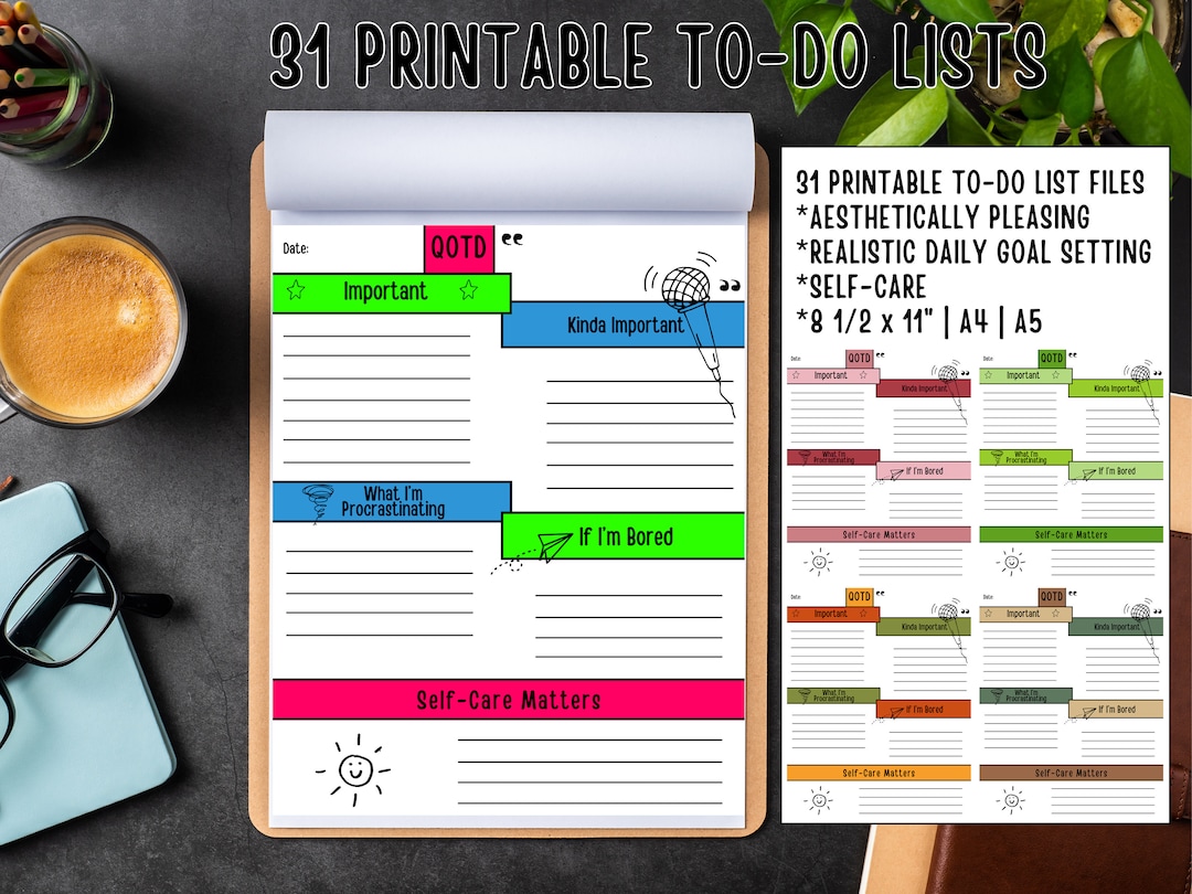 Printable to Do Lists - Bulk Lists - Print Planner Pages - Colorful ...