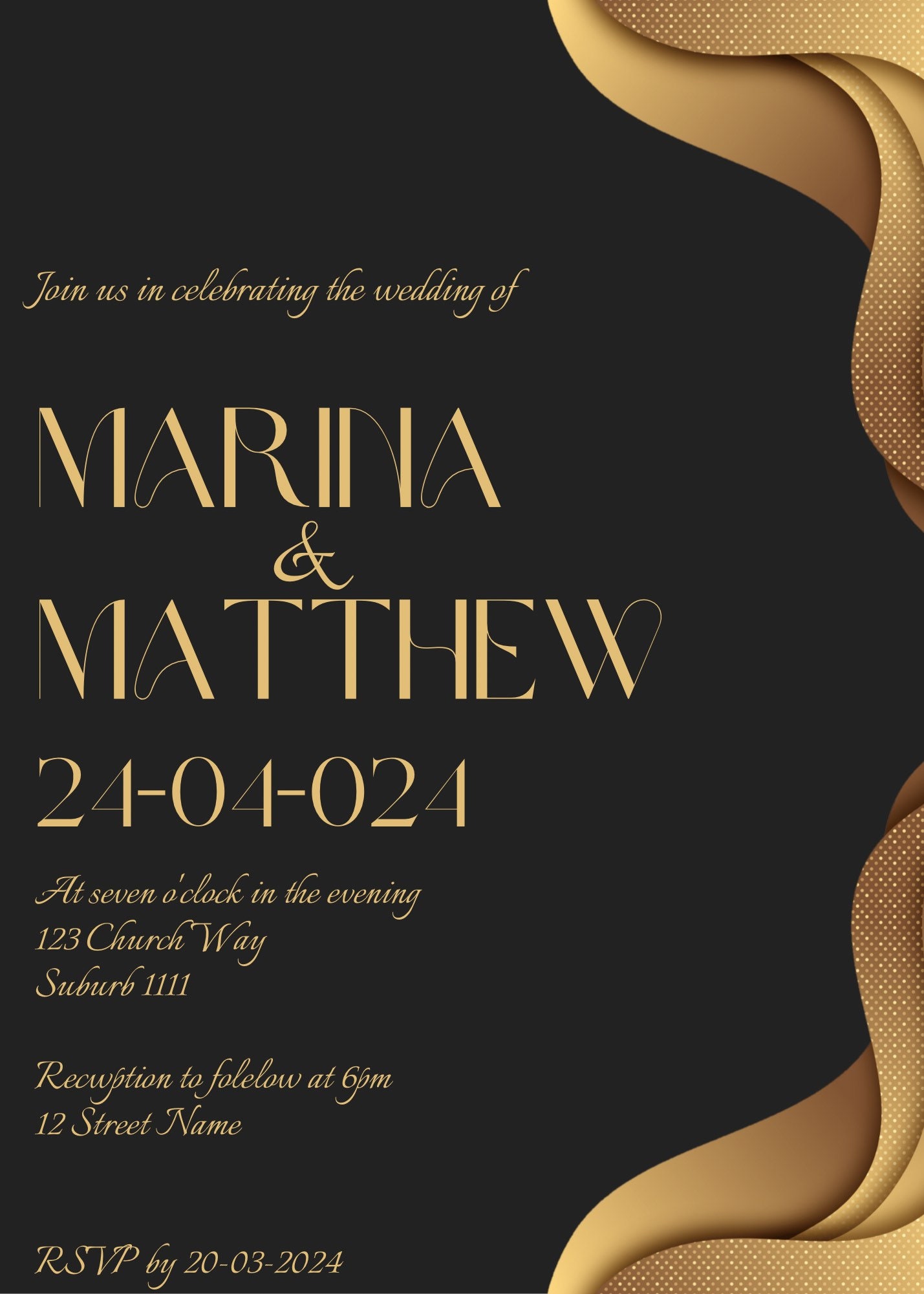 Black Elegant Wedding Invitation Kit Printable Fully Editable Instant ...