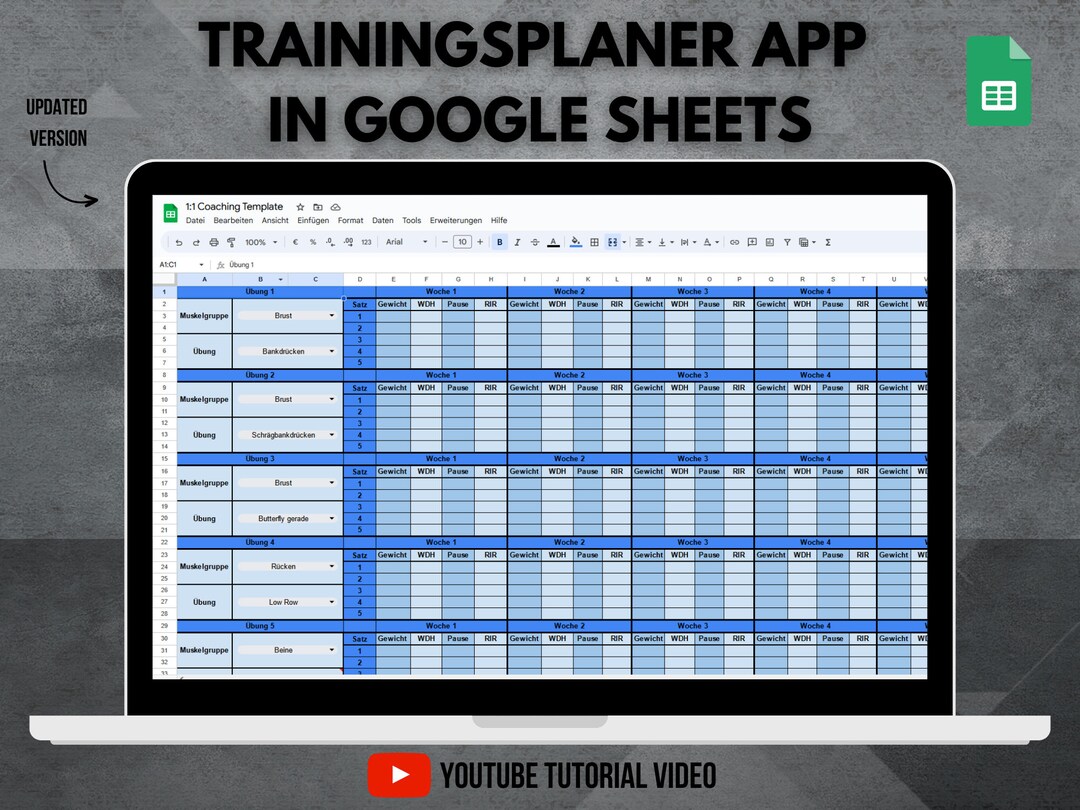 Google Sheets Digital Workout Log Fitness Training Plan Template ...
