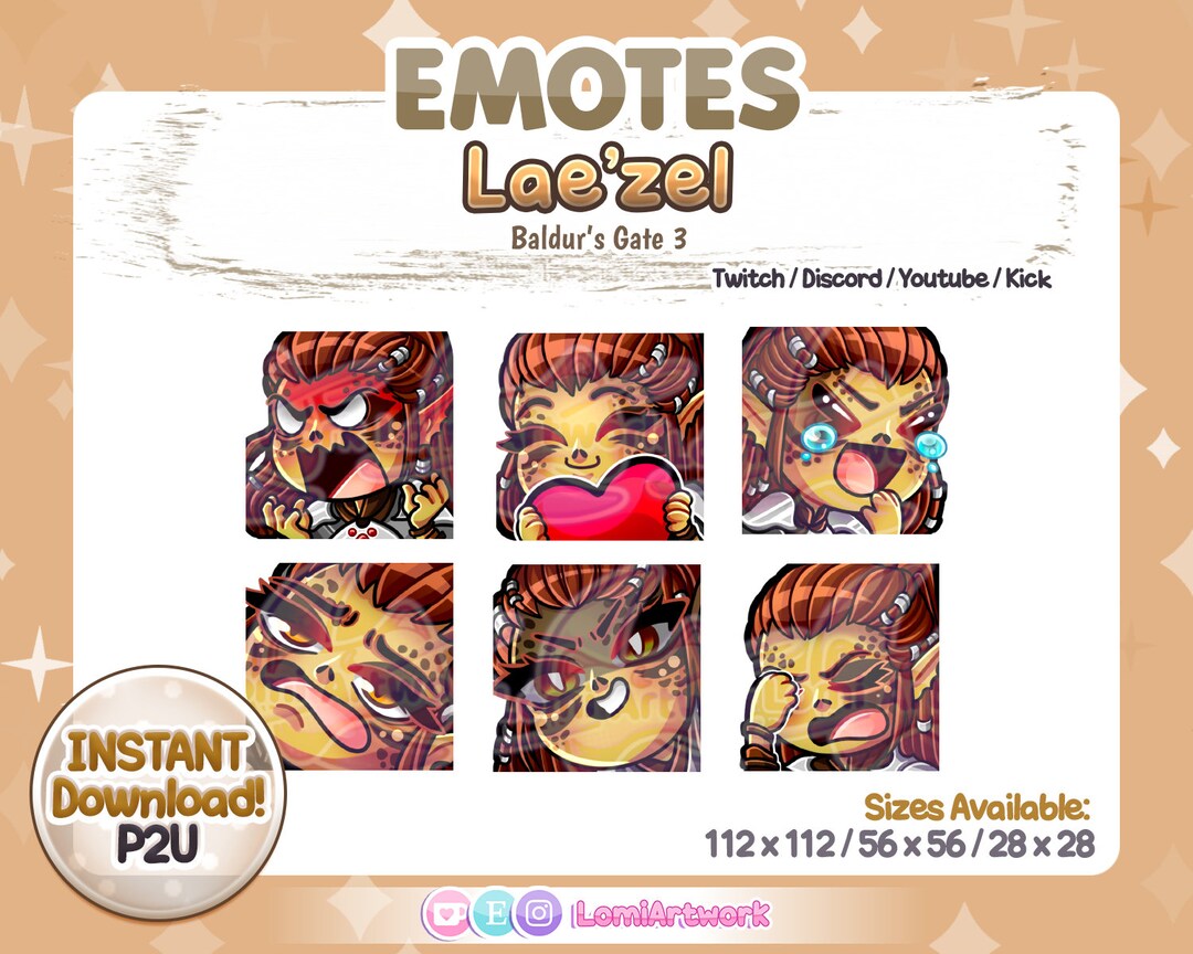 LAEZEL EMOTES - Baldur's Gate 3 - Twitch/discord/youtube/kick - 6 ...