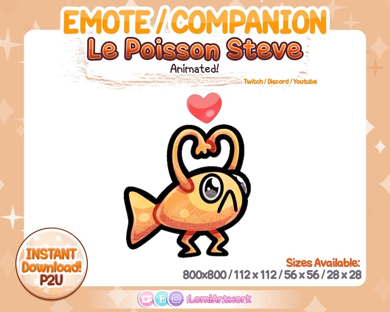 Animated Le Poisson Steve Emote: Heart Love Stream Pet (digital ...