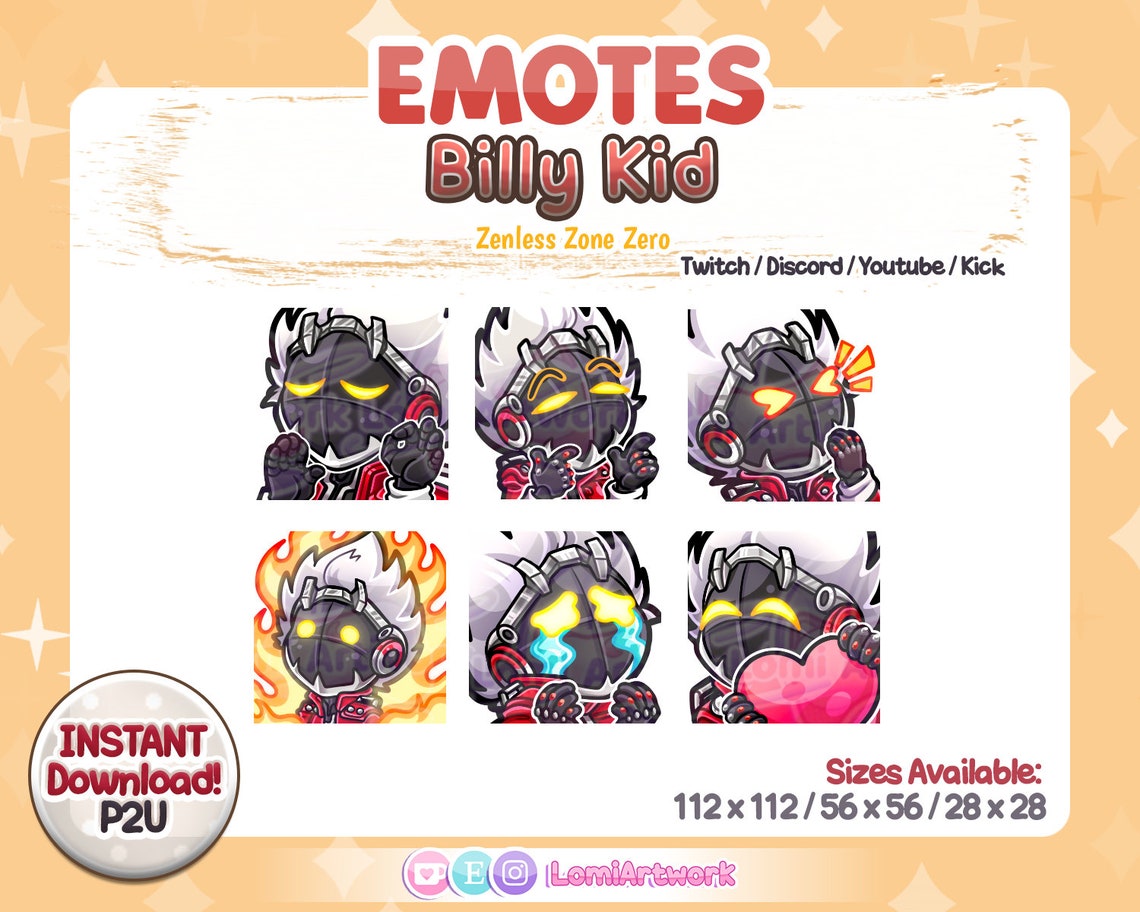 BILLY KID EMOTES - Zenless Zone Zero - Twitch/discord/youtube/kick - 6 ...