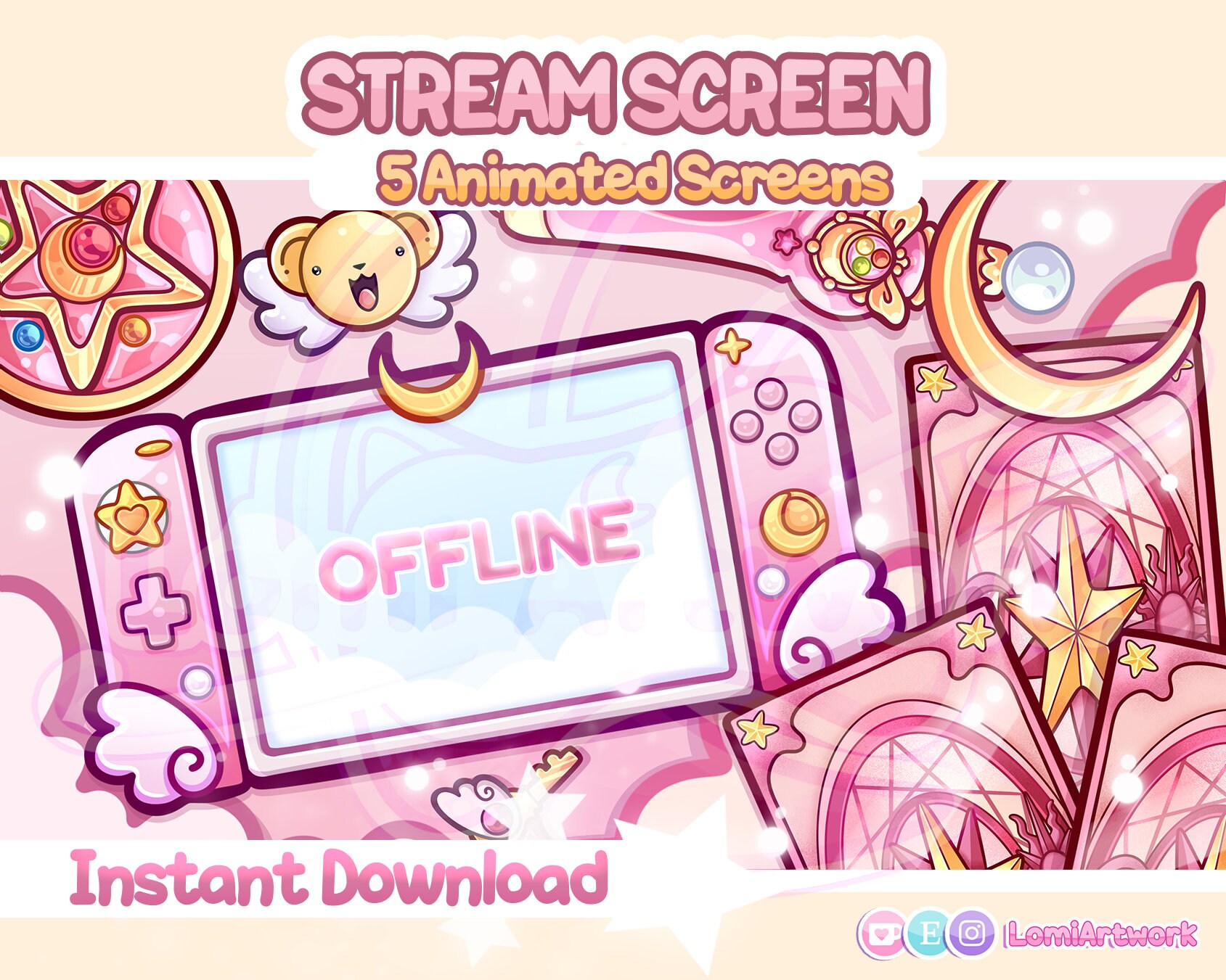 Cute Magical Girl - 5 Animated Stream Overlay Scene - Cute Pink -sakura ...