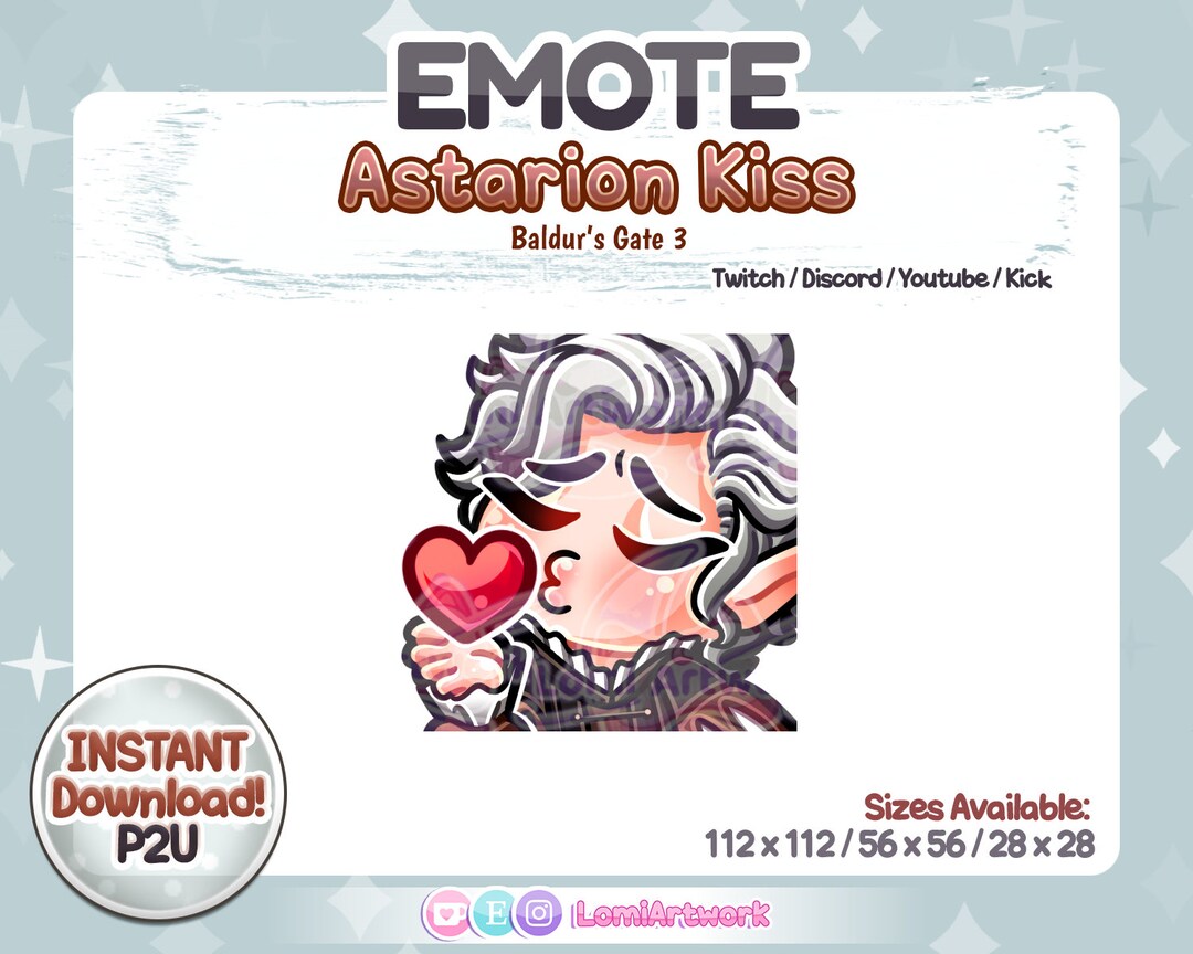 ASTARION Kiss Emote - Baldur's Gate 3 - Twitch/discord/youtube/kick - 6 ...