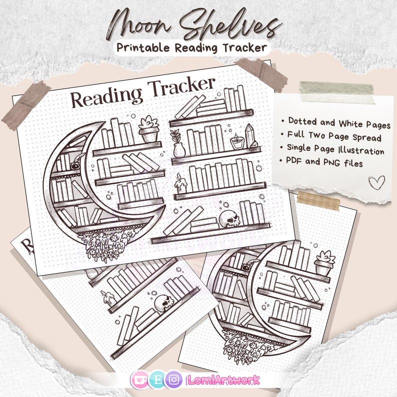Printable Bookshelf Tracker - Moon Shelf - Reading Journal, Book ...
