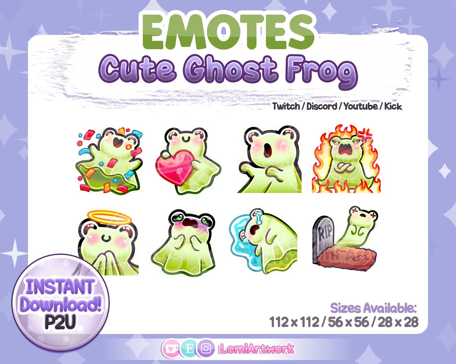 Ghost Froggie Emotes - 8 Cute Halloween Frog Emotes - Twitch / Discord ...