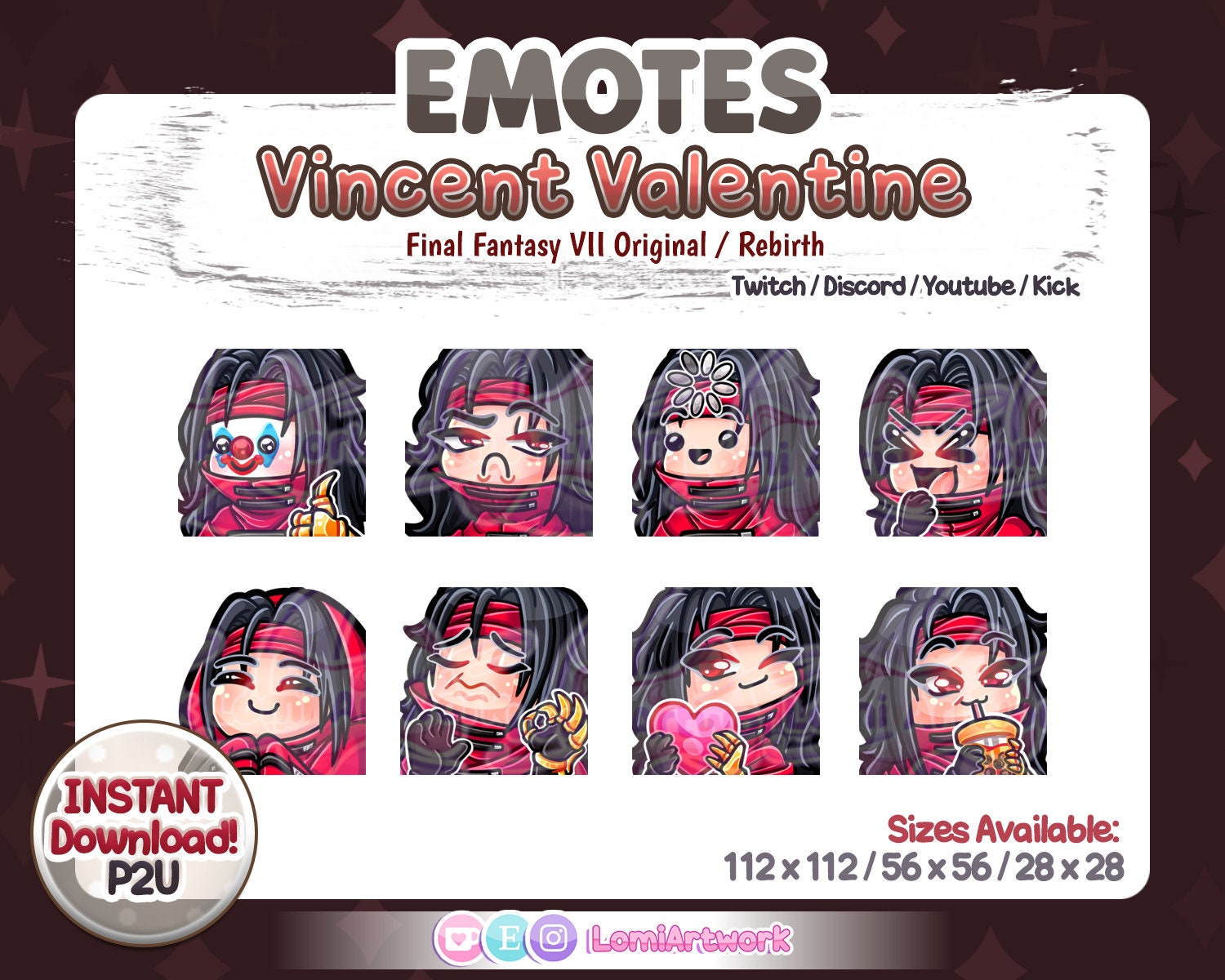 Vincent Valentine Emotes: FFVII Rebirth, Twitch/discord/youtube ...