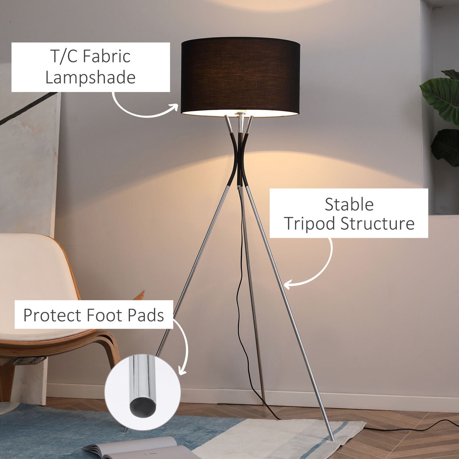 Tripod Floor Lamp Free Standing Light W/ Metal Frame & E27 Base for ...