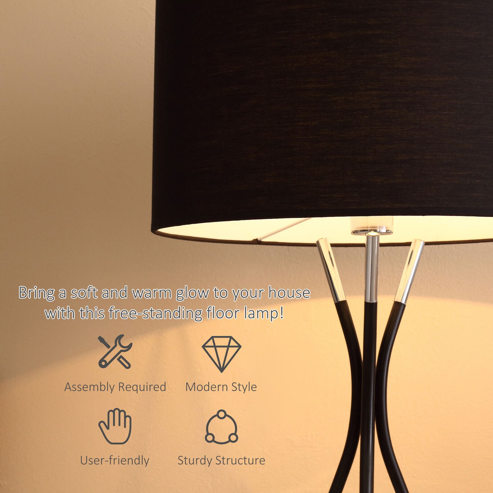Tripod Floor Lamp Free Standing Light W/ Metal Frame & E27 Base for ...