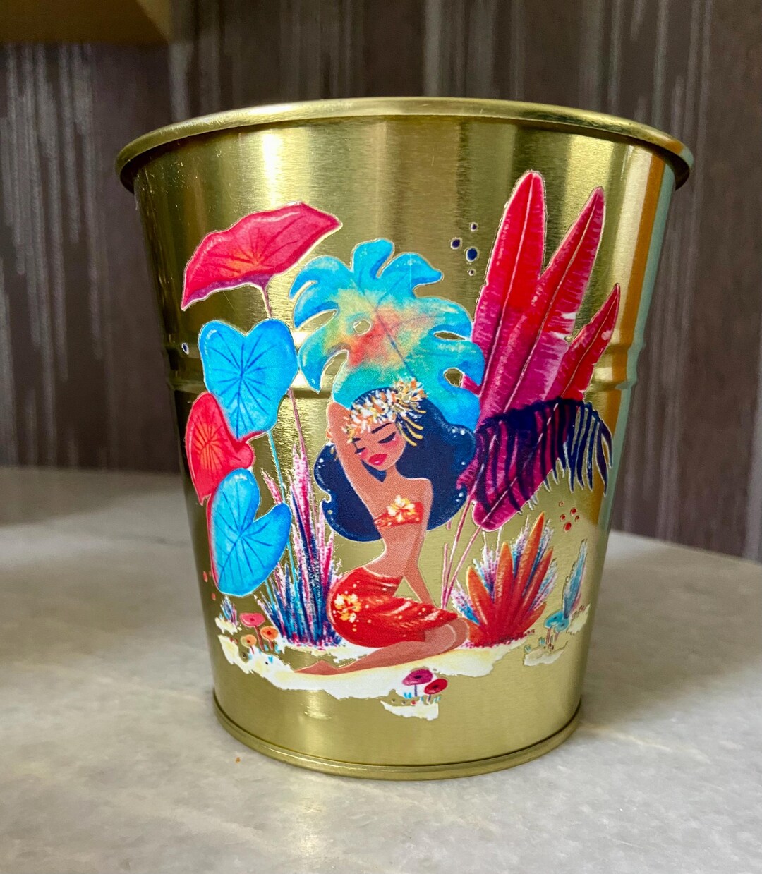 Gold Plant Pot Tiki Girl Hawaiian Watercolour Image Gold Summer Spring ...