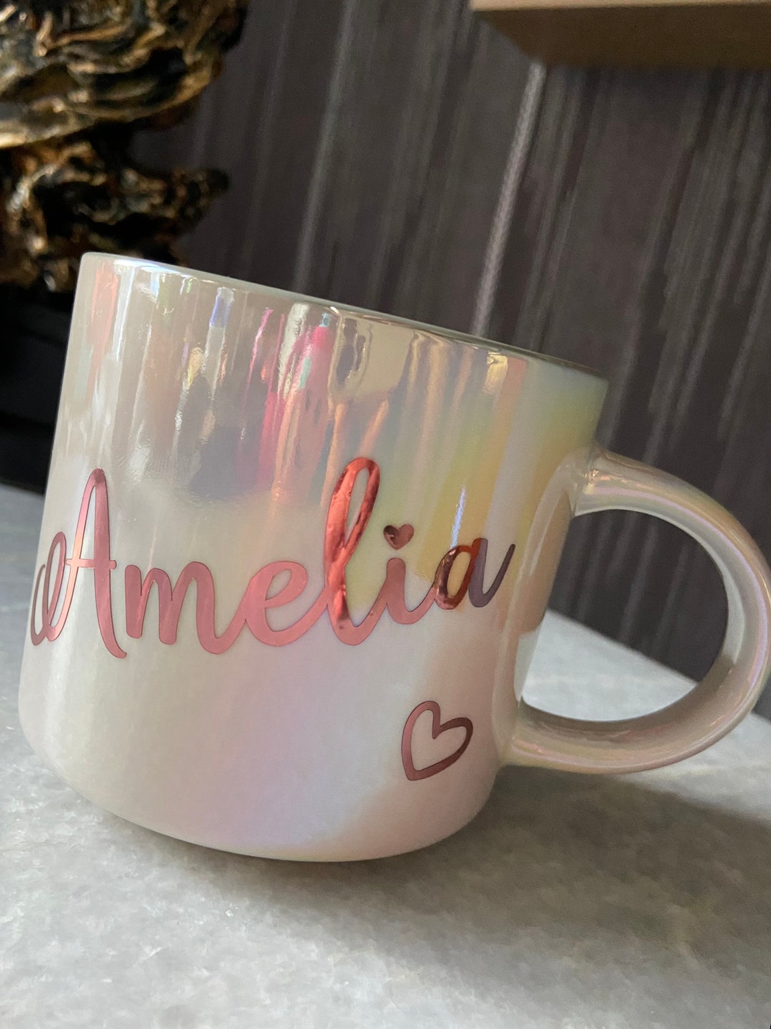 Custom Pearl Glaze Mug Pink or Green Named Cup Pearlescent Iridescent ...