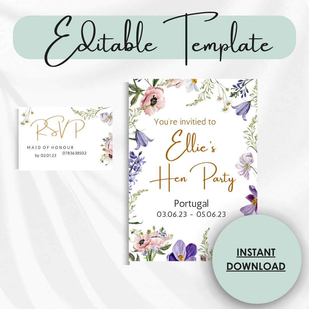 Hen Party Invitation. Editable, Printable and Digital. Hen Do Invite ...