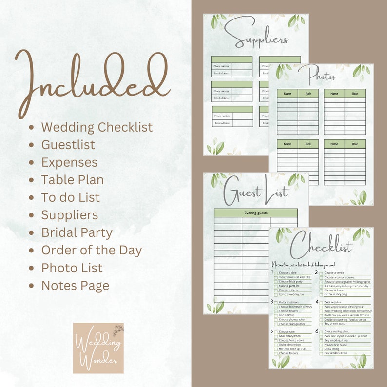 Simple Wedding Planner Printable. Greenery/eucalyptus/gold. Print at ...