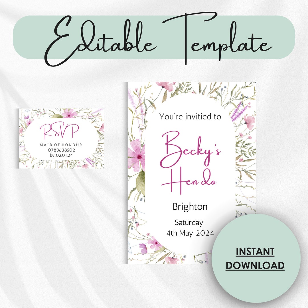 Hen Party Invitation. Editable, Printable and Digital. Hen Do Invite ...