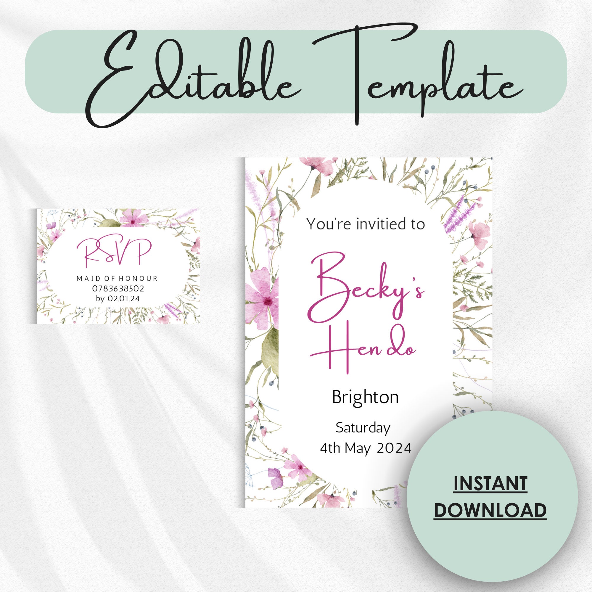 Hen Party Invitation. Editable, Printable and Digital. Hen Do Invite ...